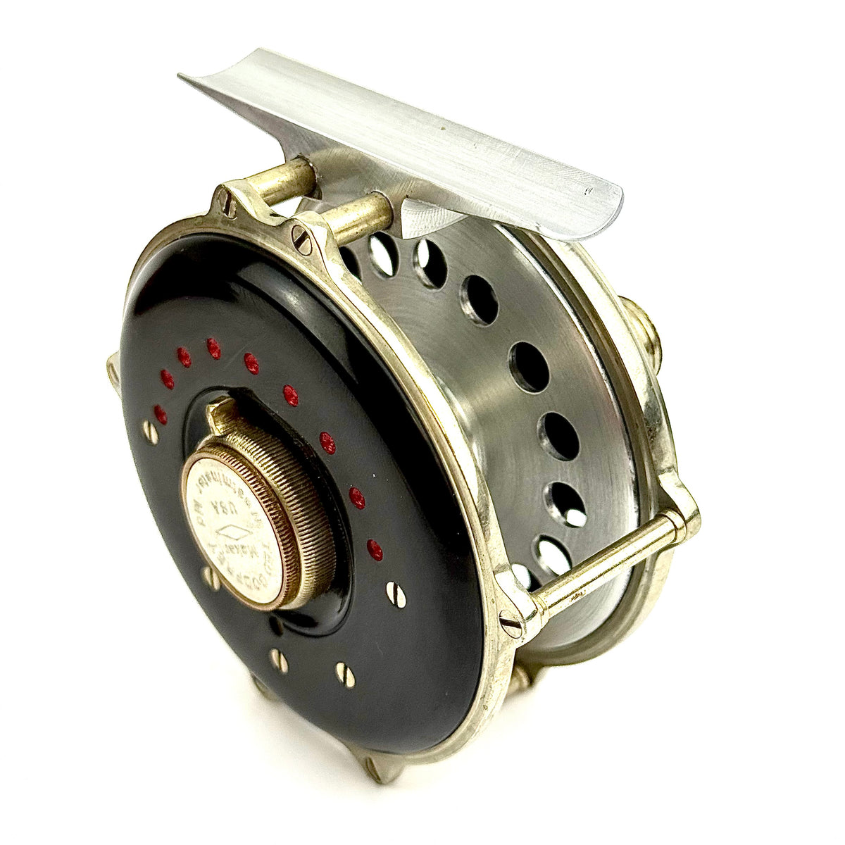 A TED GODFREY 2.5" raised pillar Heritage brown trout spec reel . Righ ...